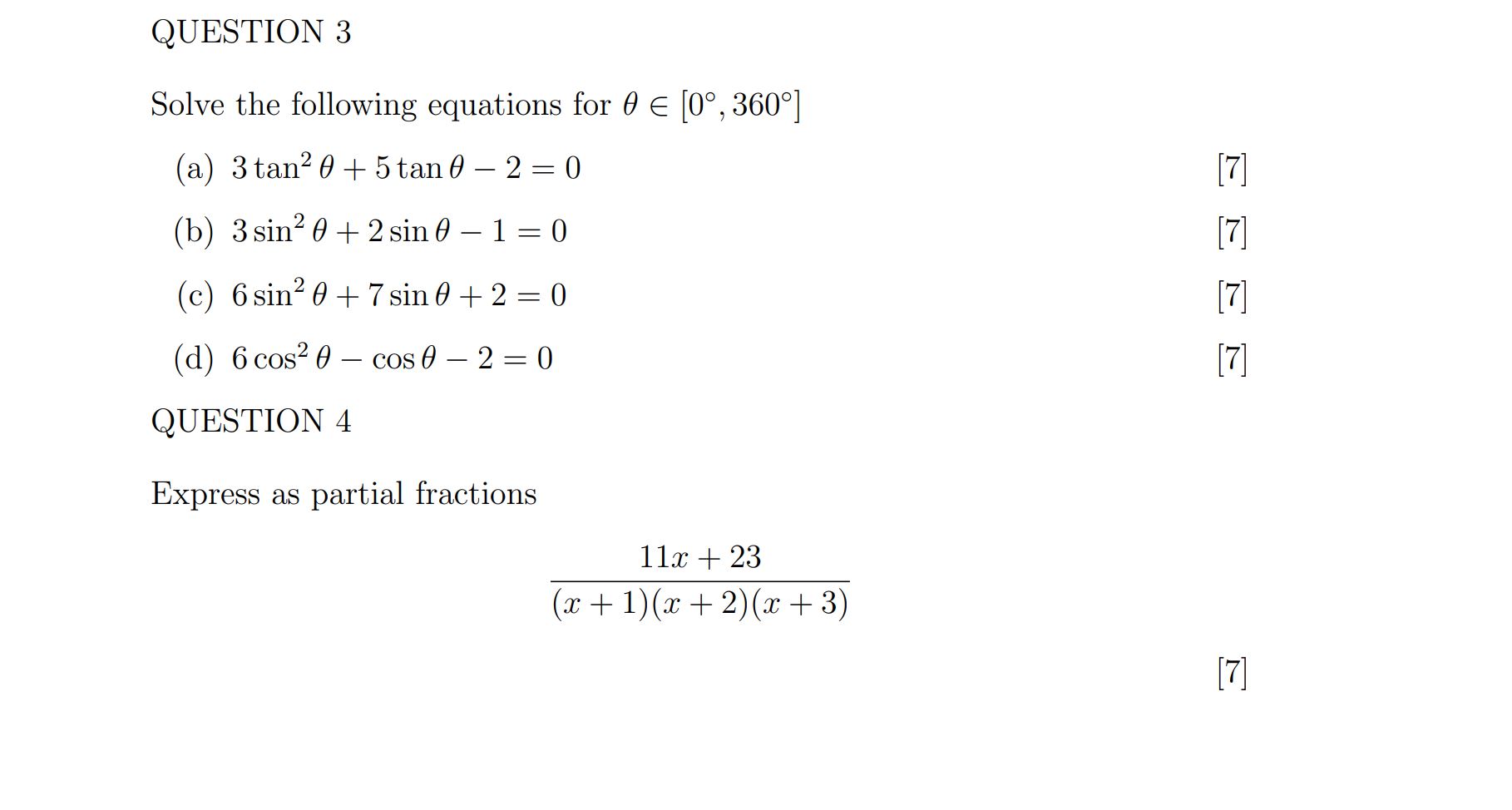 Solved QUESTION 3Solve the following equations for | Chegg.com