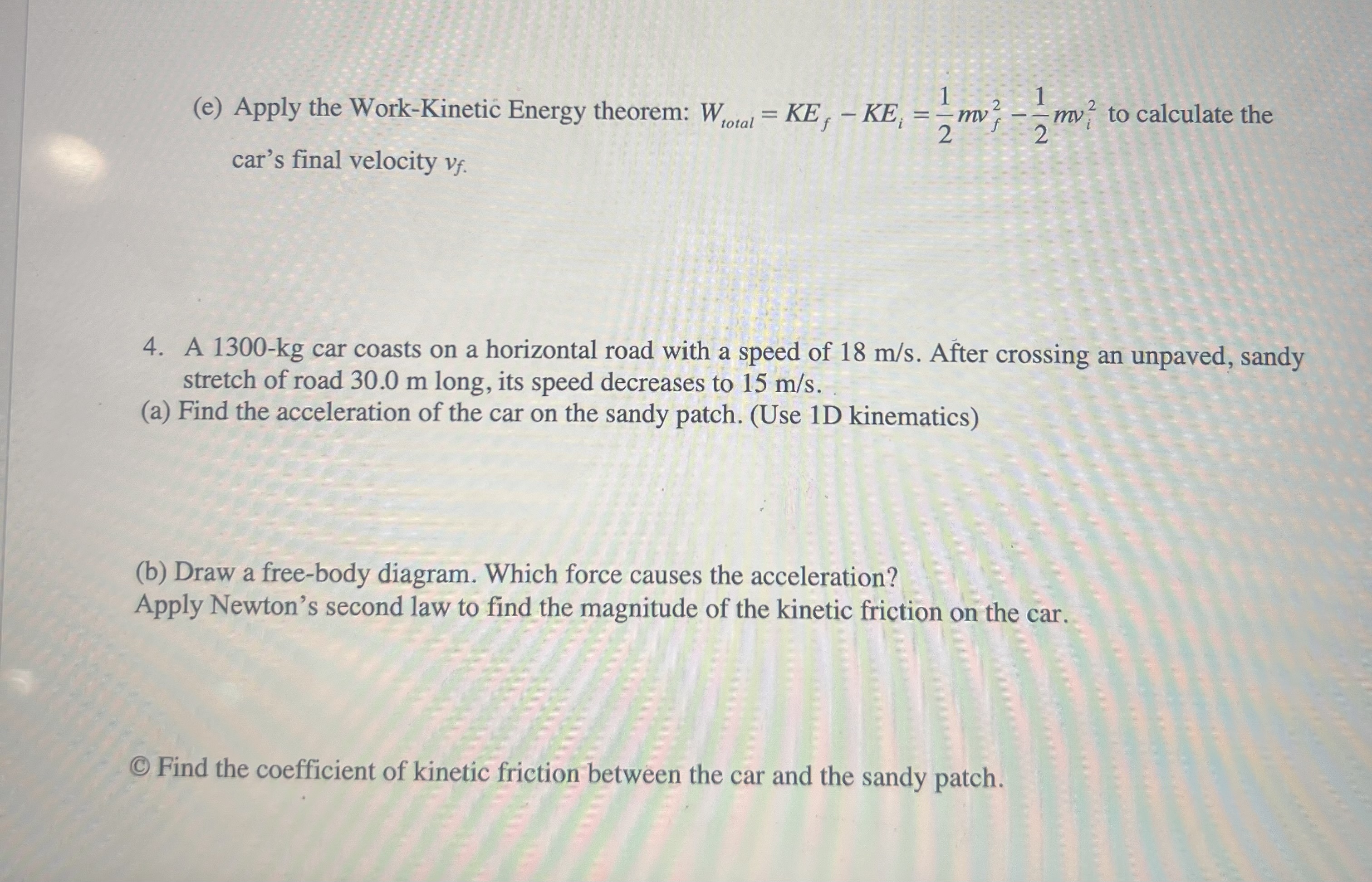 Solved (e) Apply the Work-Kinetic Energy theorem: Wtotal | Chegg.com