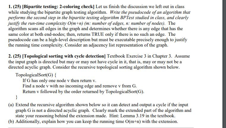 1. (25) [Bipartite testing: 2-coloring check] Let us | Chegg.com