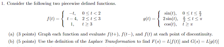 Solved 1. Consider the following two piecewise defined | Chegg.com