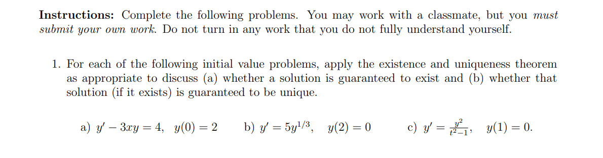 Solved [nstructions: Complete the following problems. You | Chegg.com