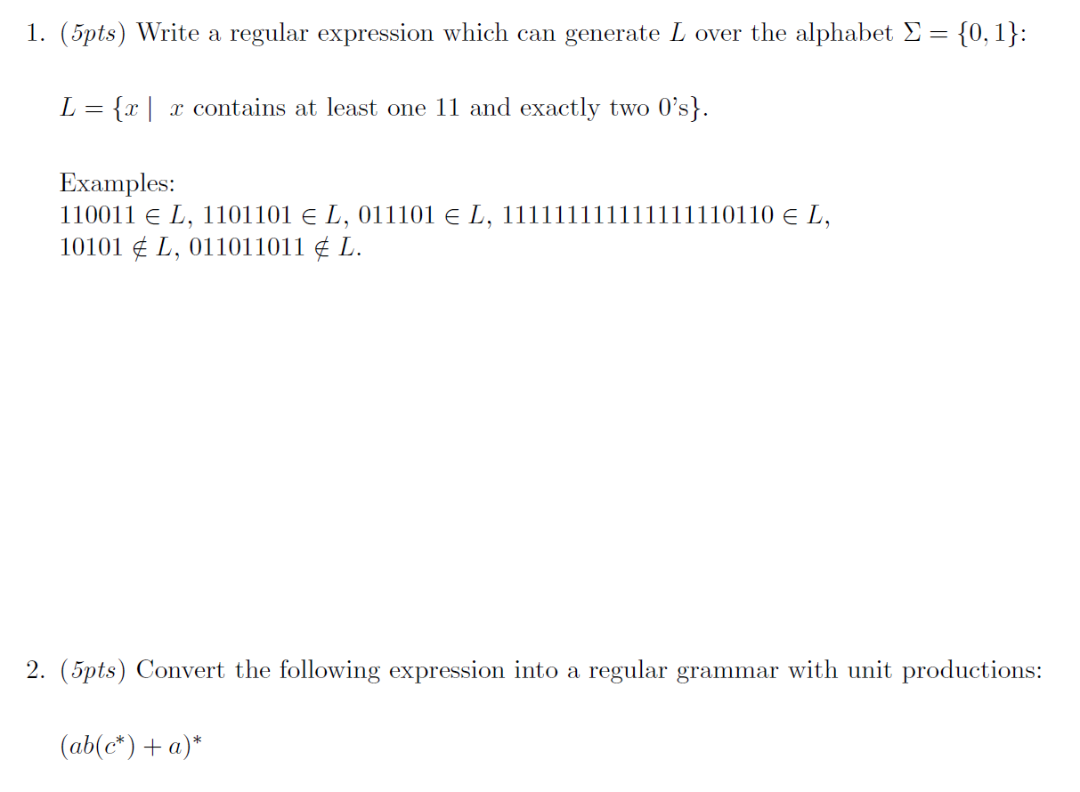 Solved 1. (5pts) Write a regular expression which can | Chegg.com
