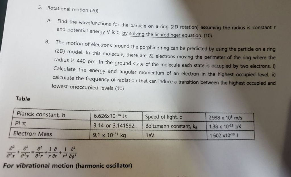 Solved 5. Rotational motion (20) A Find the wavefunctions | Chegg.com