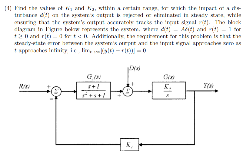 Solved 4) Find the values of K1 and K2, within a certain | Chegg.com