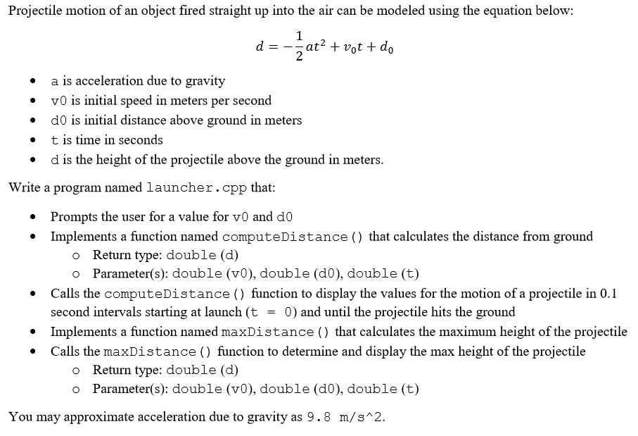 Solved Projectile motion of an object fired straight up into | Chegg.com