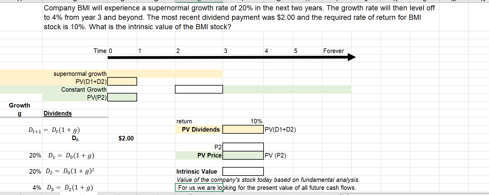 Solved Company BMI will experience a supernormal growth rate | Chegg.com