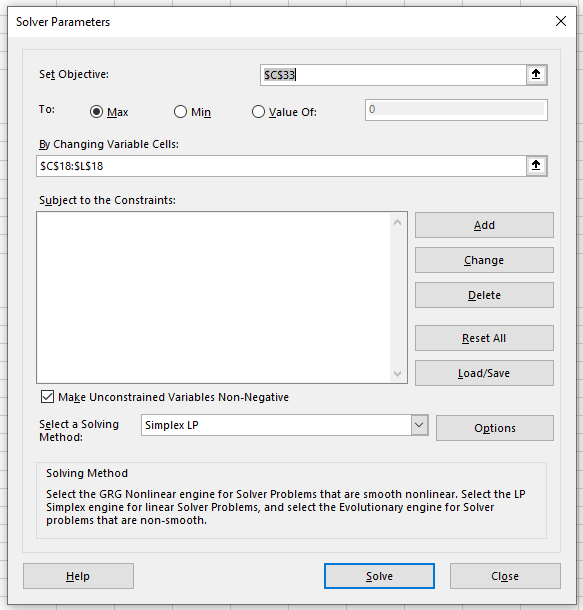 I Need Help Creating Constraints For My Excel Solver 