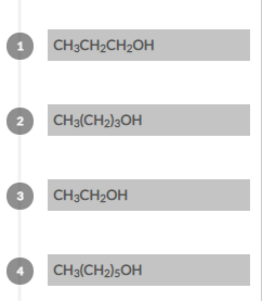 Solved 1 CH3CH2CH2OH 2 CH3(CH2)30H 3 CH3CH2OH CH3CH2)5OH | Chegg.com