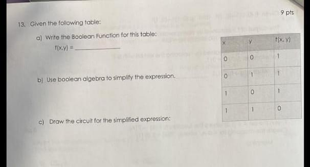 Solved 13. Given the following table: a) Write the Boolean | Chegg.com
