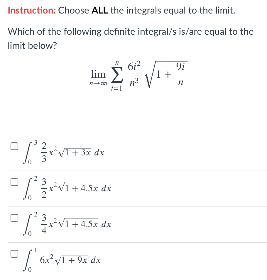 Solved Instruction: Choose ALL the integrals equal to the | Chegg.com