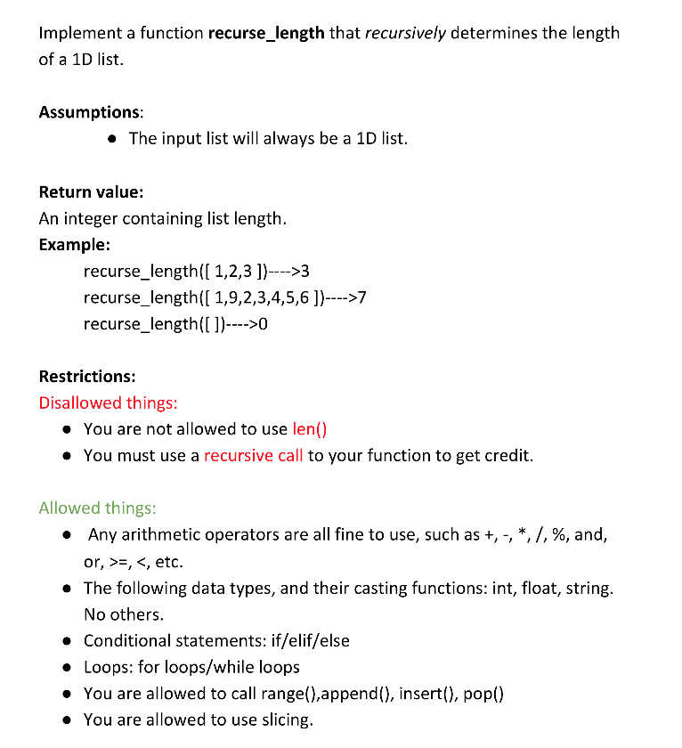 Solved Implement a function recurse_length that recursively | Chegg.com