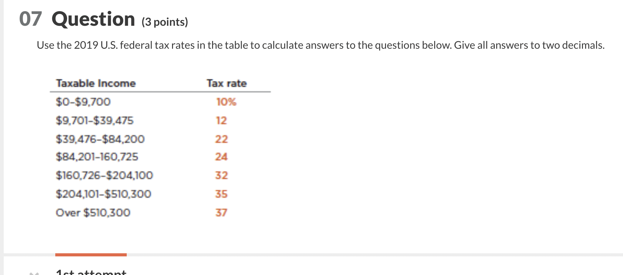 Solved 07 Question (3 points) Use the 2019 U.S. federal tax | Chegg.com