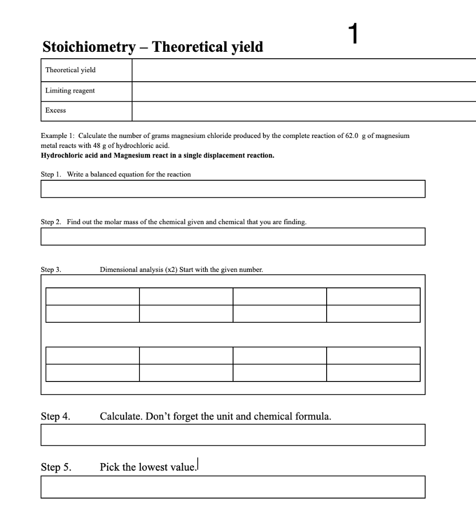 Solved 1 Stoichiometry – Theoretical yield Theoretical yield | Chegg.com