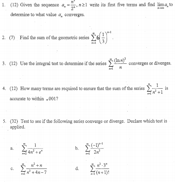 Solved 124 1. (12) Given the sequence a, m, n21 write its | Chegg.com