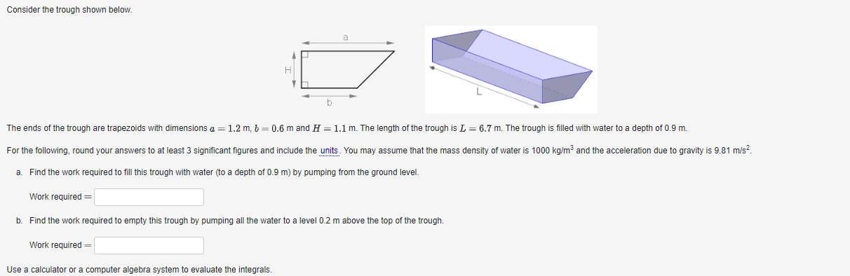 Solved Consider the trough shown below. a. Find the work | Chegg.com