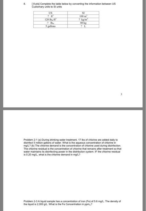 Solved 8. 8pts] Complete the table below by converting the | Chegg.com