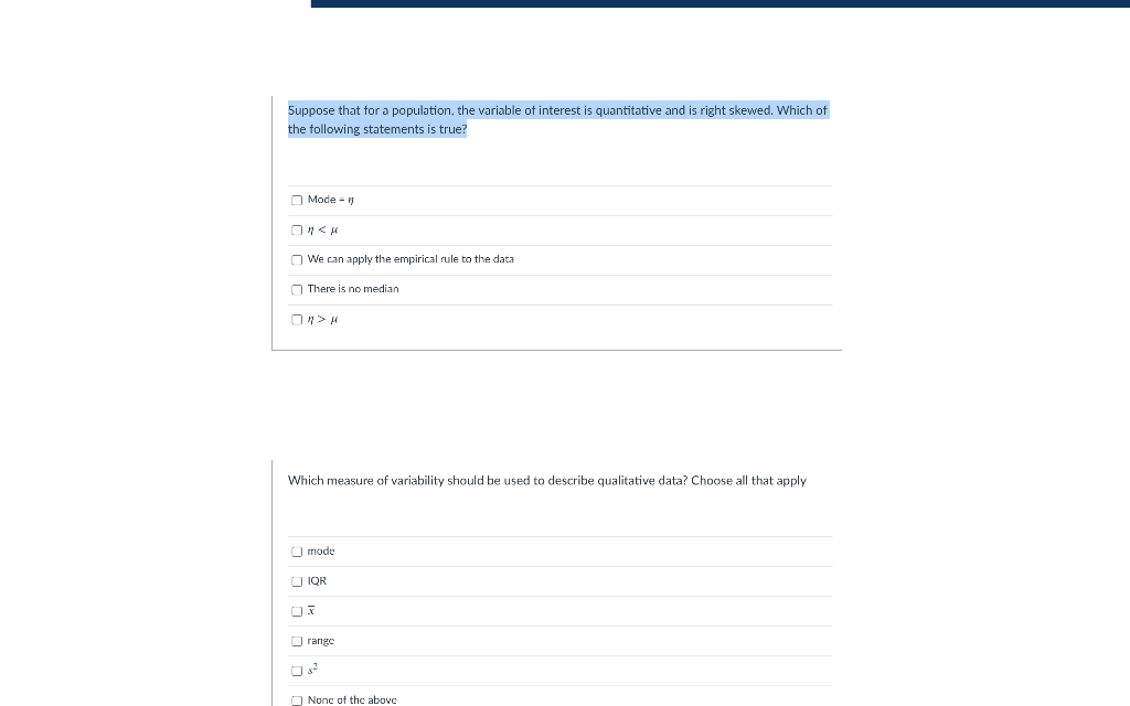 Solved Suppose That For A Population The Variable Of 