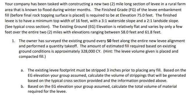 Your company has been tasked with constructing a new | Chegg.com