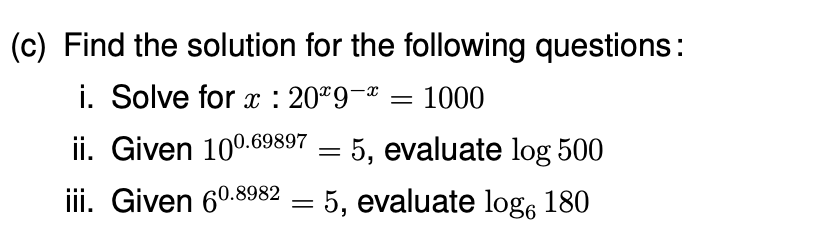Solved c) Find the solution for the following questions: i. | Chegg.com