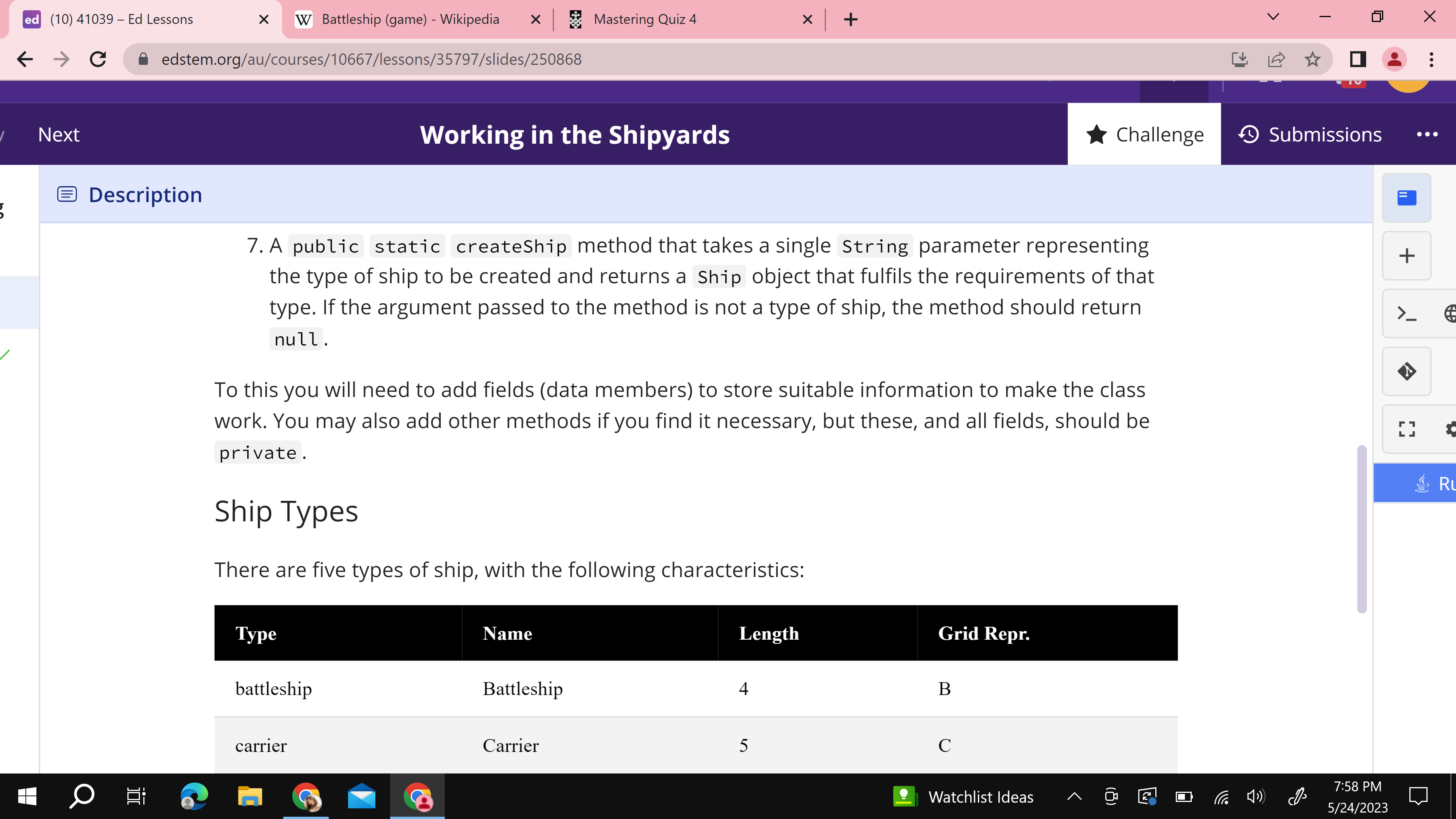 Solved Working in the Shipyards Ships and Segments For the | Chegg.com
