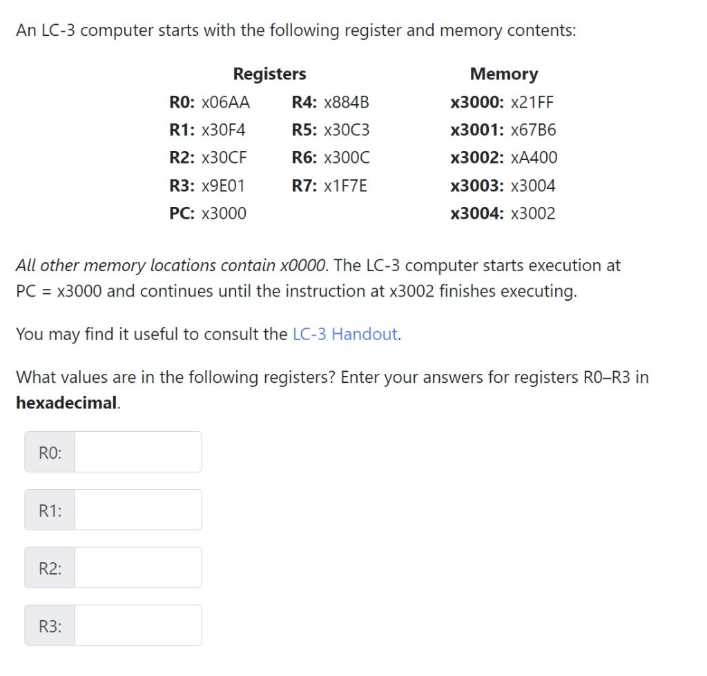 Solved An LC-3 computer starts with the following register | Chegg.com