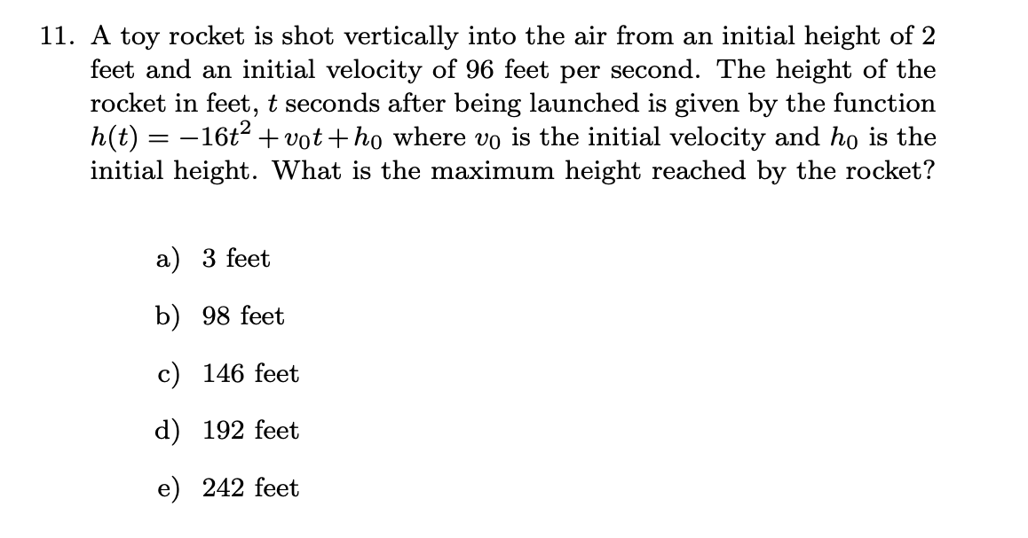 Solved 11. A toy rocket is shot vertically into the air from | Chegg.com