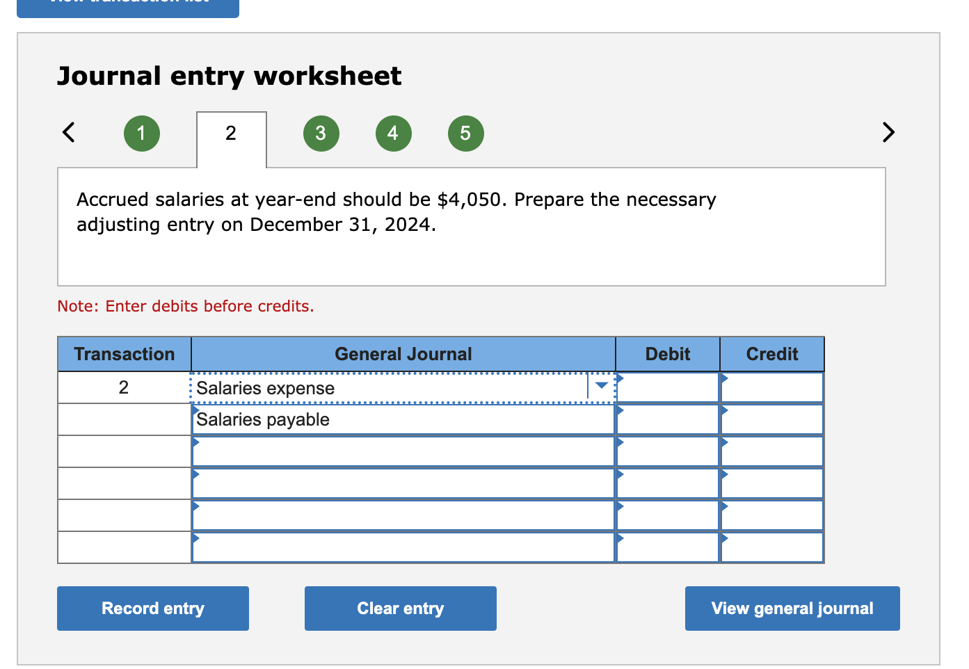 Solved Journal entry worksheet Accrued salaries at year-end | Chegg.com