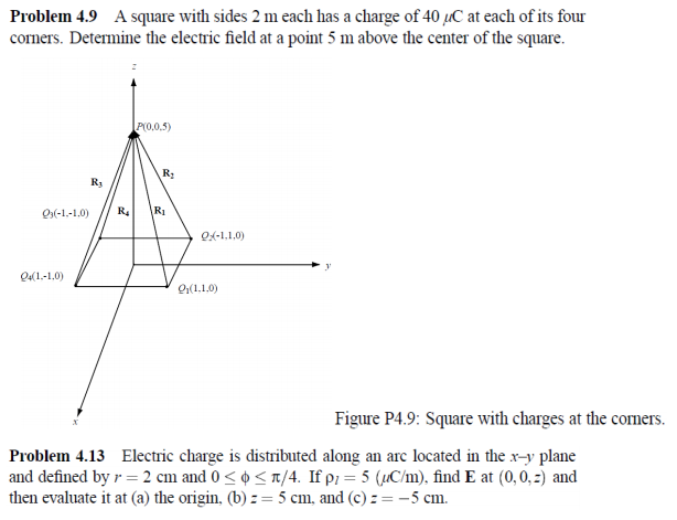 Solved Problem 4.9 A square with sides 2 m each has a charge | Chegg.com