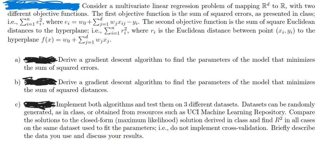 Solved Consider a multivariate linear regression problem of | Chegg.com