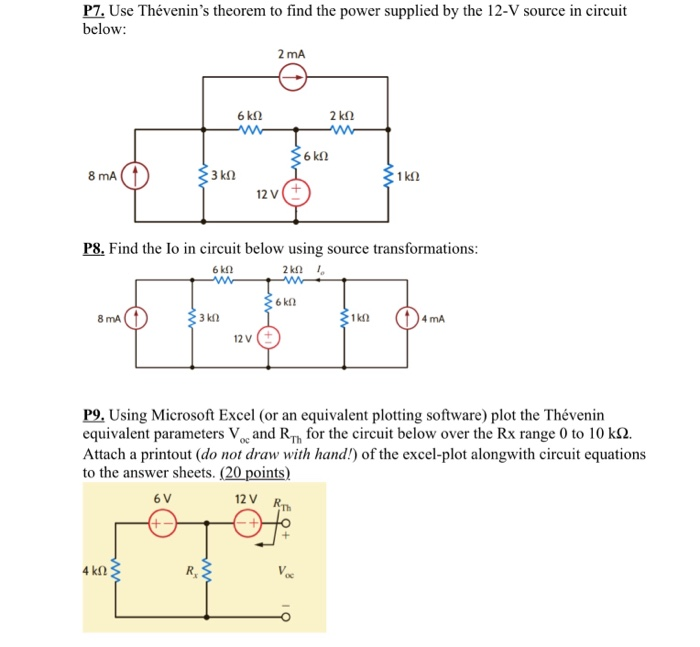 Solved P7. Use Thévenin's theorem to find the power supplied | Chegg.com