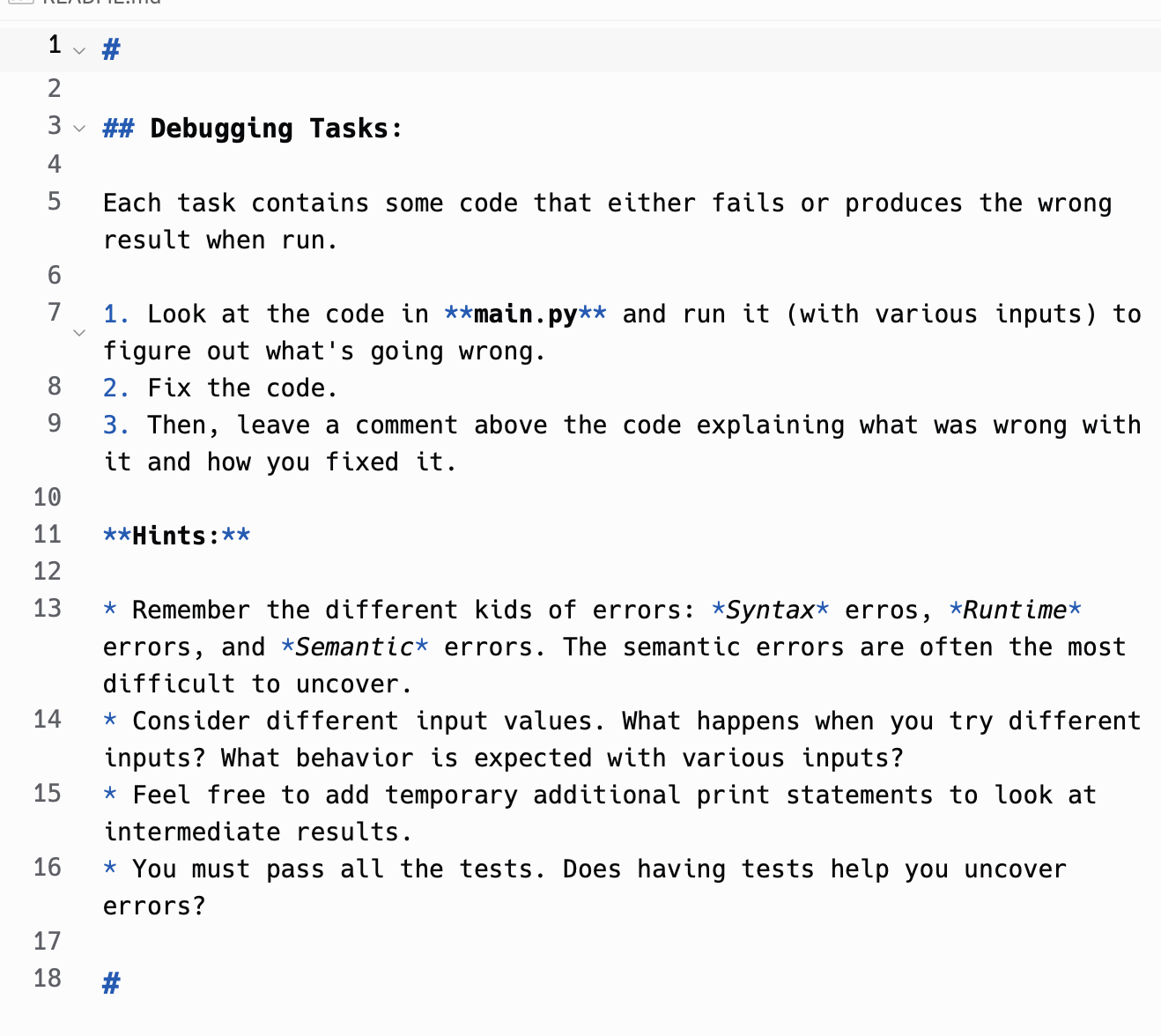 Solved Mainpy Debugging Tasks Each Task Contains Some 