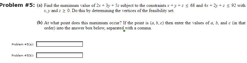 Solved blem \#5: (a) Find the maximum value of 2x+3y+5z | Chegg.com
