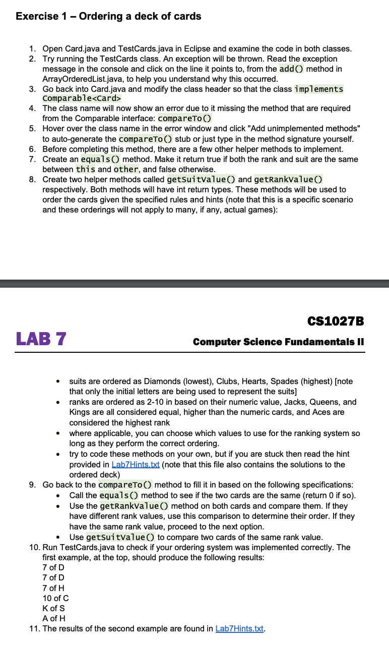 Solved Card.java public class Card { | Chegg.com