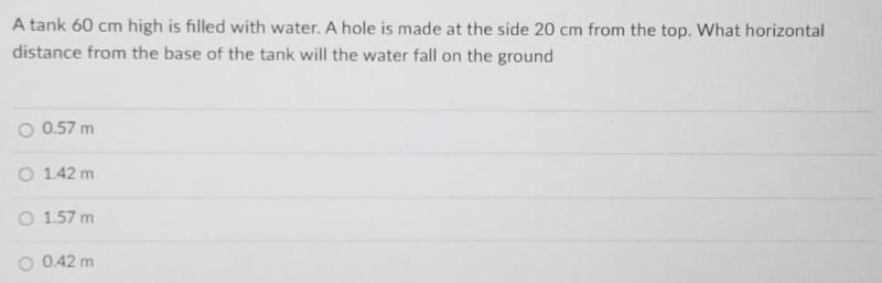 Solved A tank 60 cm high is filled with water. A hole is | Chegg.com
