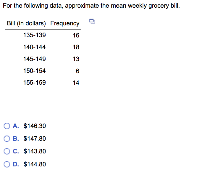 Solved For the following data, approximate the mean weekly | Chegg.com