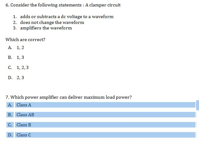 Solved 6. Consider the following statements : A clamper | Chegg.com