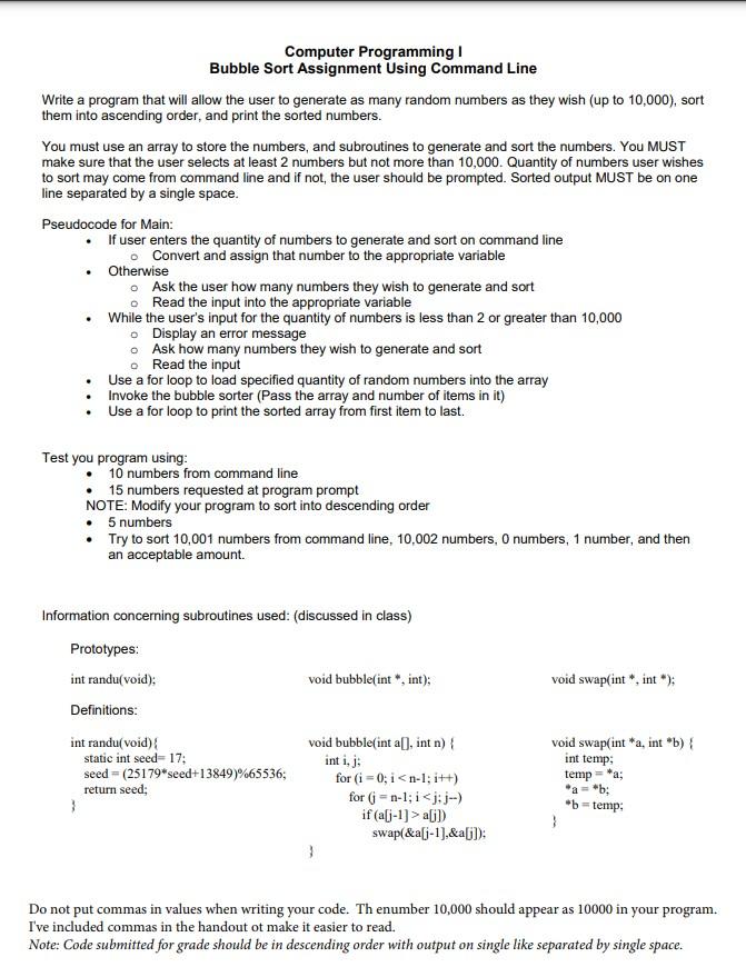 Solved Computer Programming Bubble Sort Assignment Using 