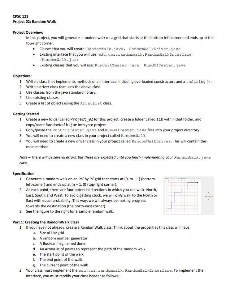 Solved CPSC 121 Project 02: Random Walk Project Overview: In | Chegg.com