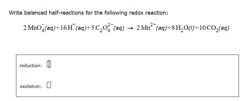 Solved Write balanced half-reactions for the following redox | Chegg.com