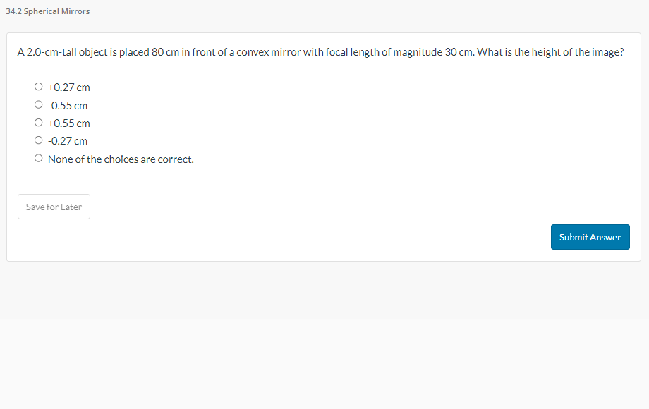 Solved A 2.0-cm-tall object is placed 80 cm in front of a | Chegg.com