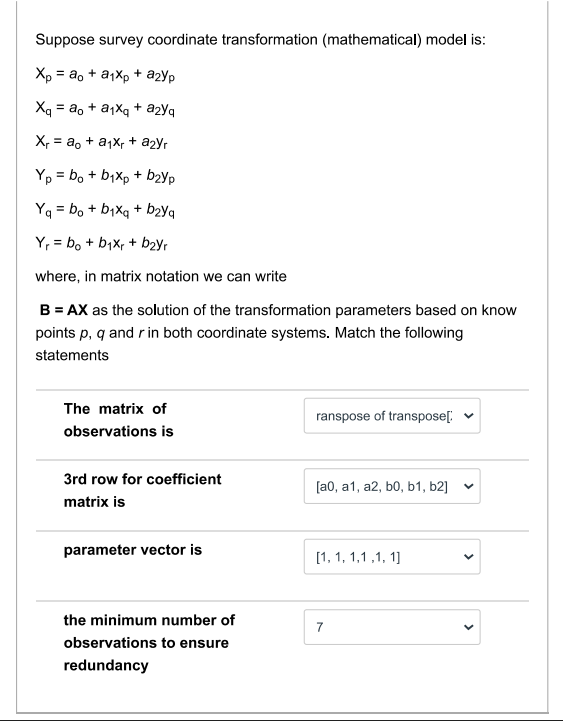 Solved Suppose survey coordinate transformation | Chegg.com