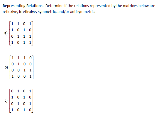 Solved Representing Relations. Determine if the relations | Chegg.com