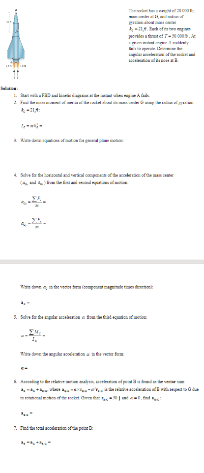 The rocket has a weight of 20 000 lb, mass center at | Chegg.com