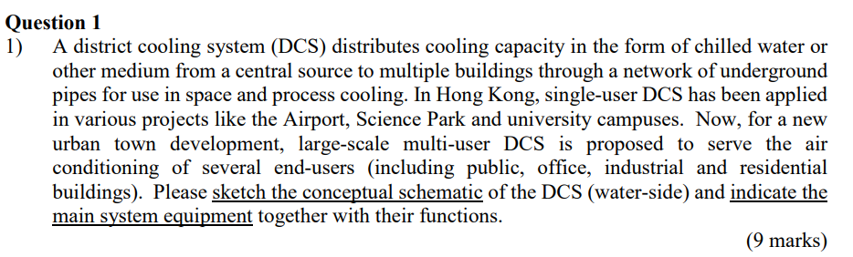 Solved Question 1 1) A district cooling system (DCS) | Chegg.com