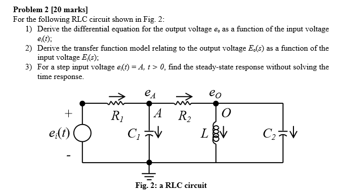 Solved Problem 2 [20 marks] For the following RLC circuit | Chegg.com