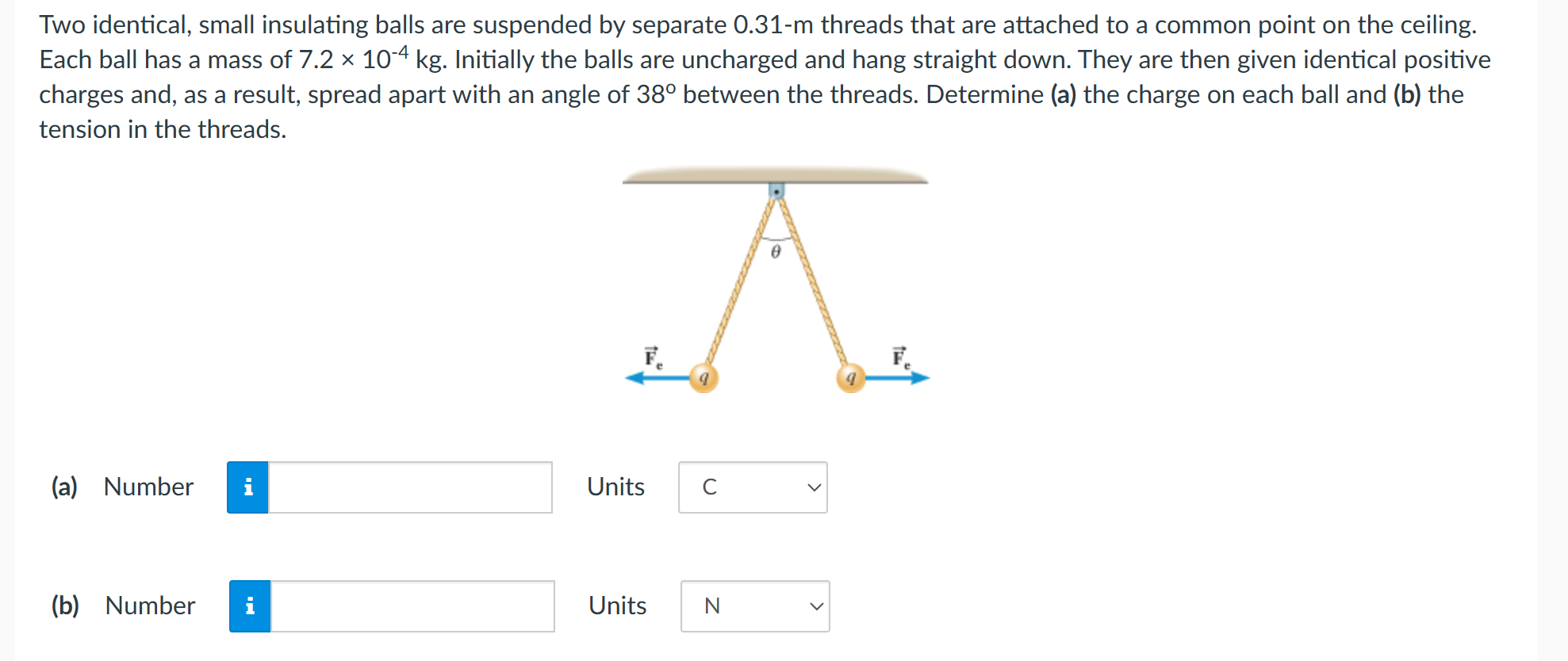 Solved Two identical, small insulating balls are suspended | Chegg.com