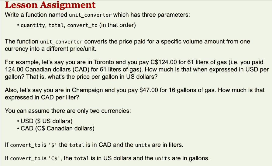 Solved Lesson Assignment Write a function named | Chegg.com