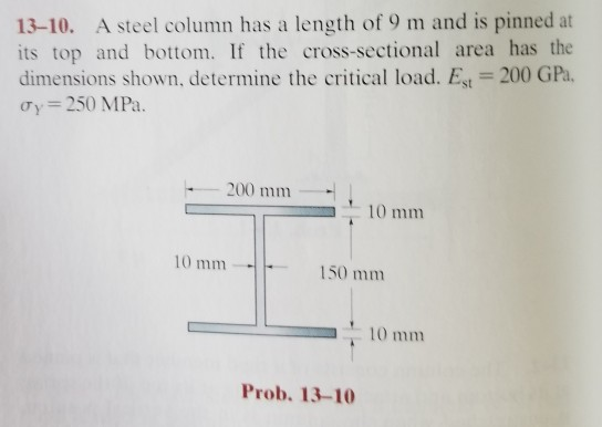 Solved 13-10. A steel column has a length of 9 m and is | Chegg.com