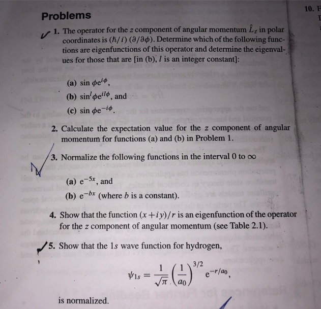 Solved 10. F. v Problems 1. The operator for the z component | Chegg.com