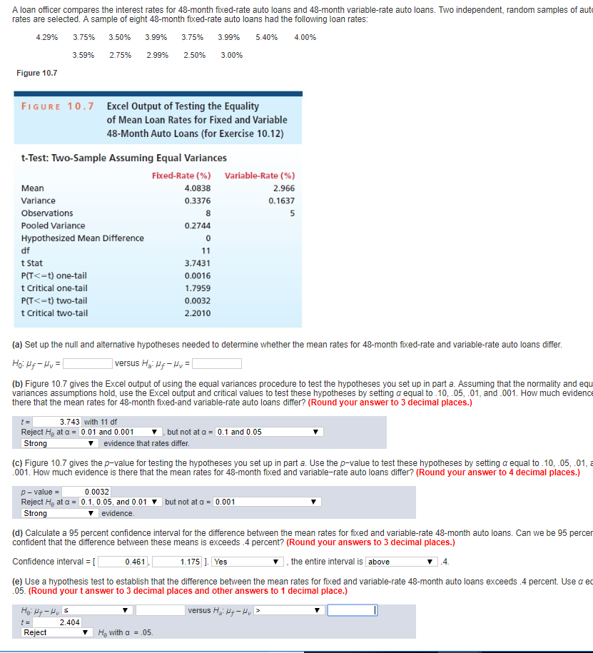 Solved A loan officer compares the interest rates for | Chegg.com